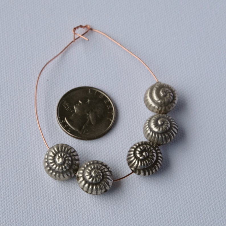 Set of 5 Fine Silver Snail Focal Beads, Thai Hill Tribe Silver, Ocean ...