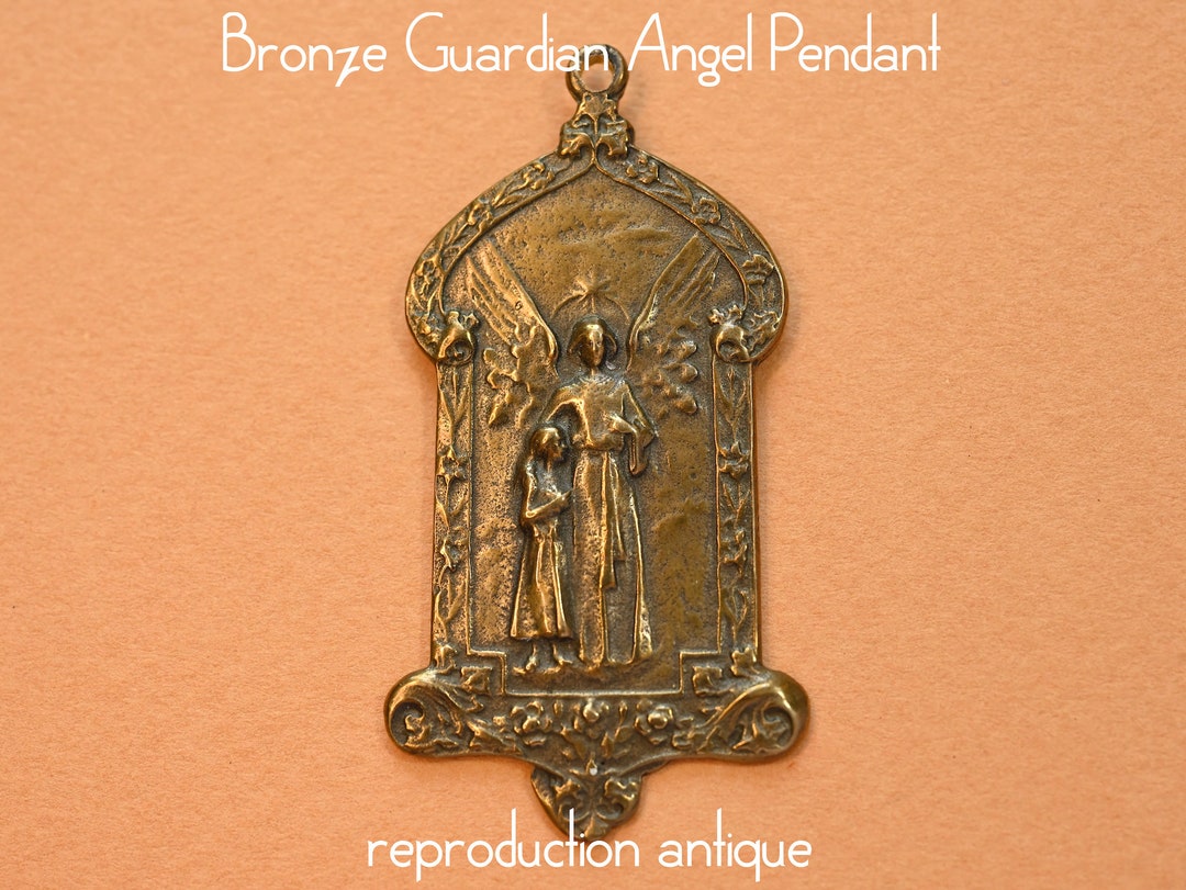 Bronze Antique-style Guardian Angel Pendant, Very Ornate With Room for ...