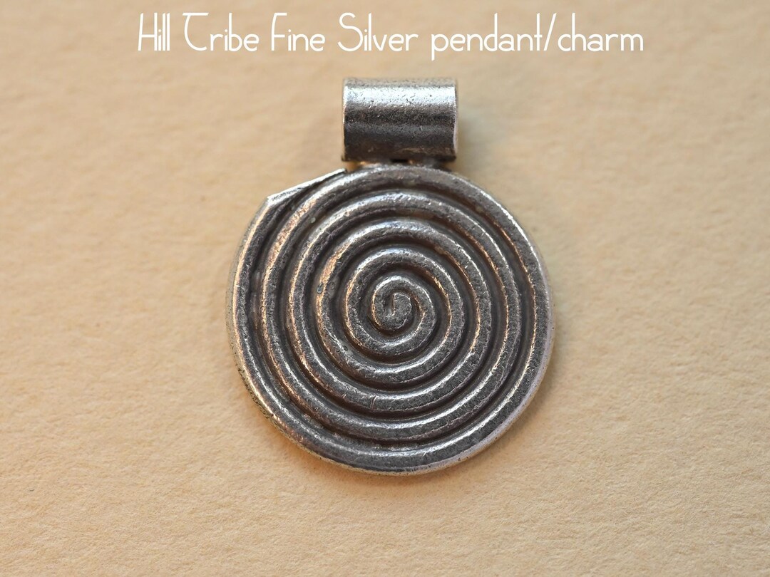 Old Stock Hill Tribe Fine Silver Spiral Pendant, Thai Hill Tribe Silver ...