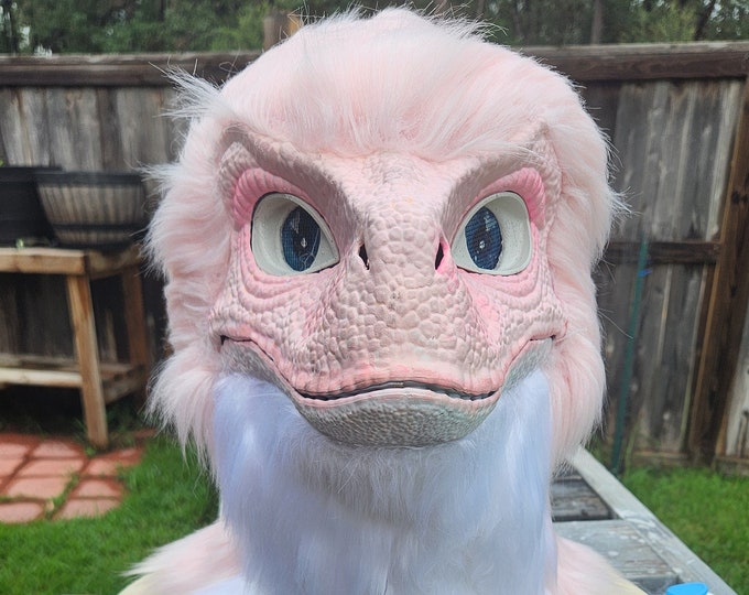 Pink and White Dino Mask Fursuit Head - Etsy
