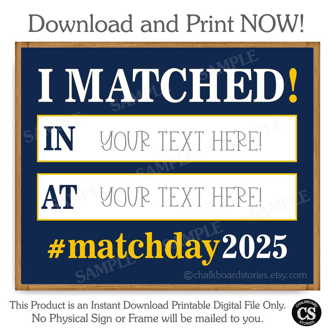 Match Day Sign, Residency Medical Doctor Sign, 2025 Match Day Printable ...