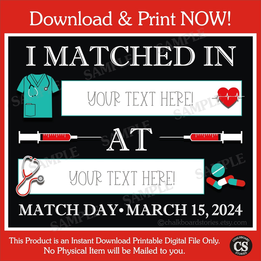 MATCH DAY Residency Medical Doctor Sign, Match Day Printable Medical ...
