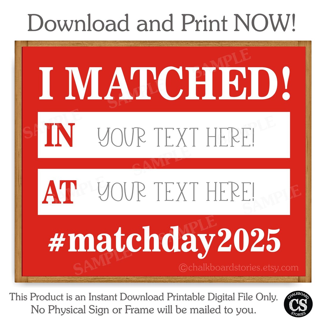 Match Day Sign, Residency Medical Doctor Sign, 2025 Match Day Printable ...