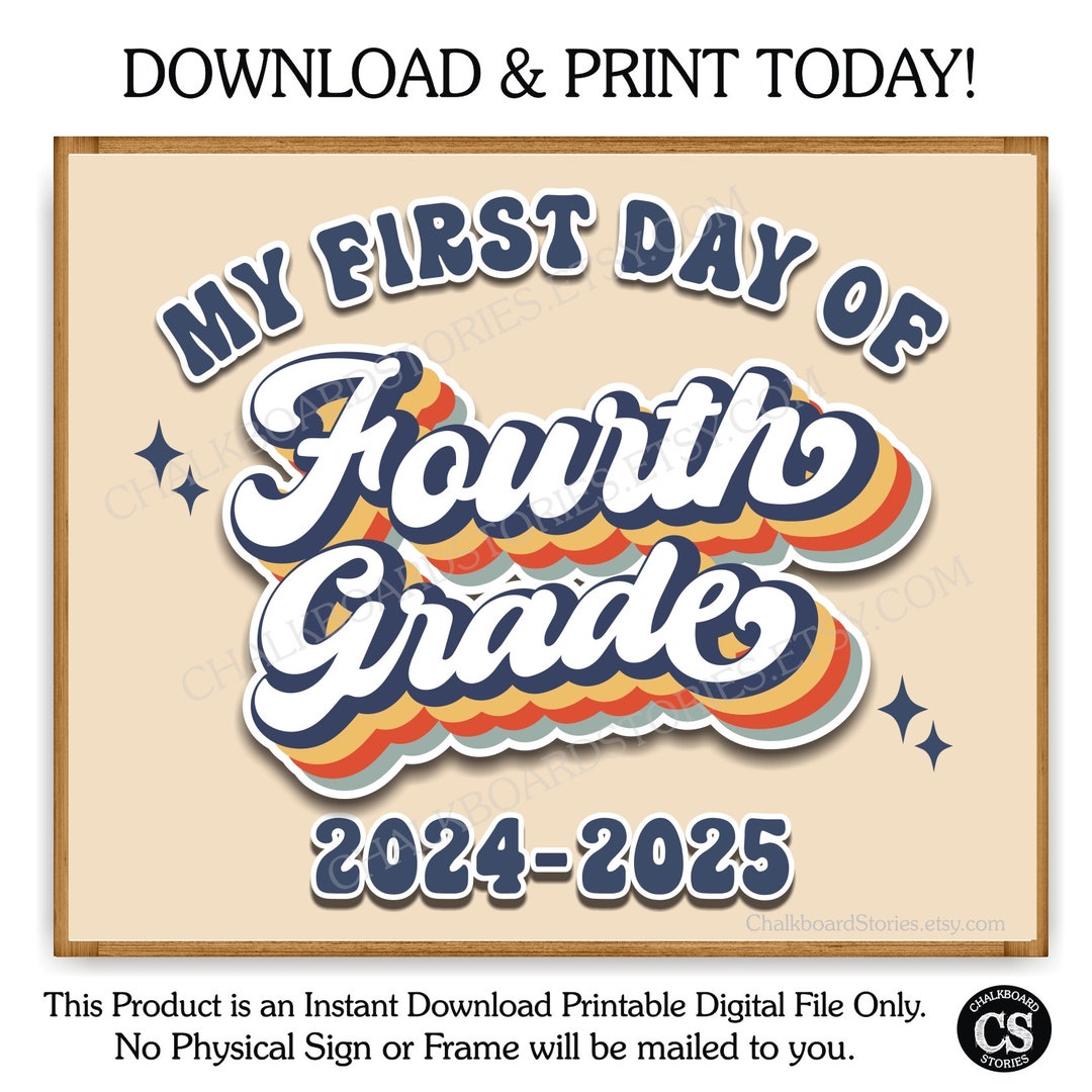 First Day of Fourth Grade Sign, Boho Retro First Day of 4th Grade Sign ...