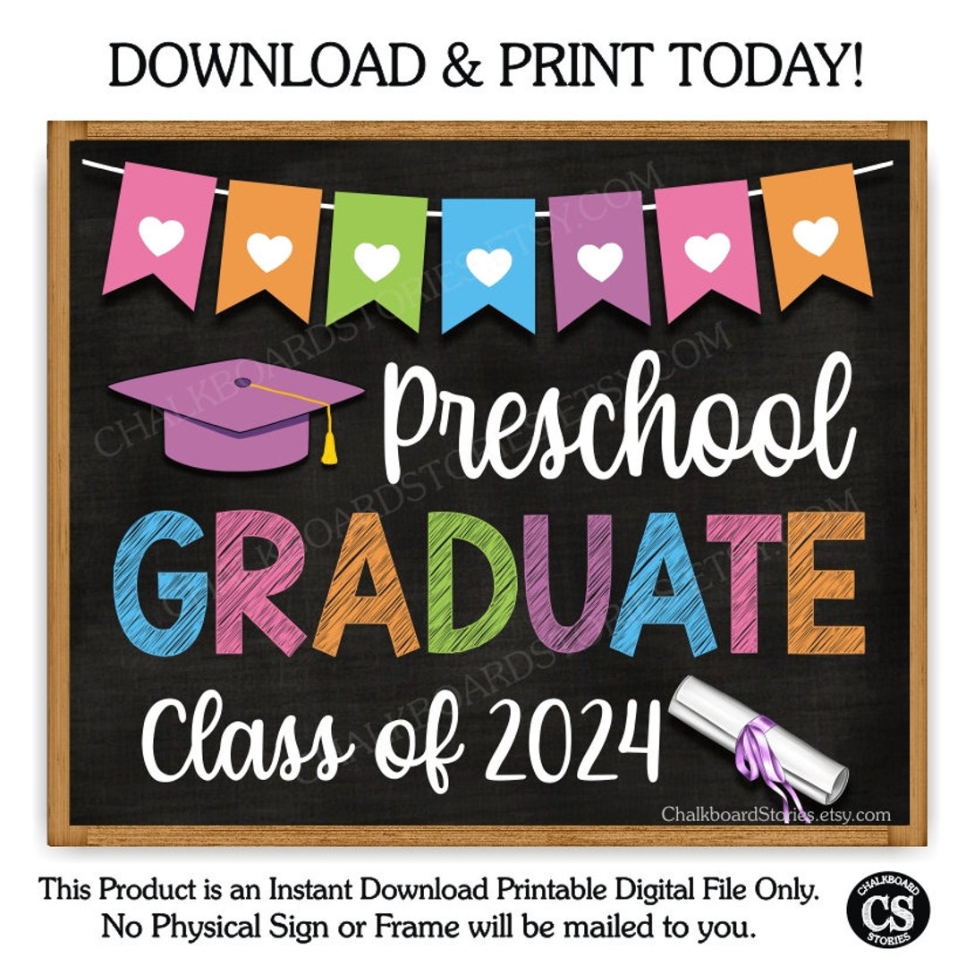 PRESCHOOL Last Day of School GRADUATE Sign, Boy Girl Preschool ...