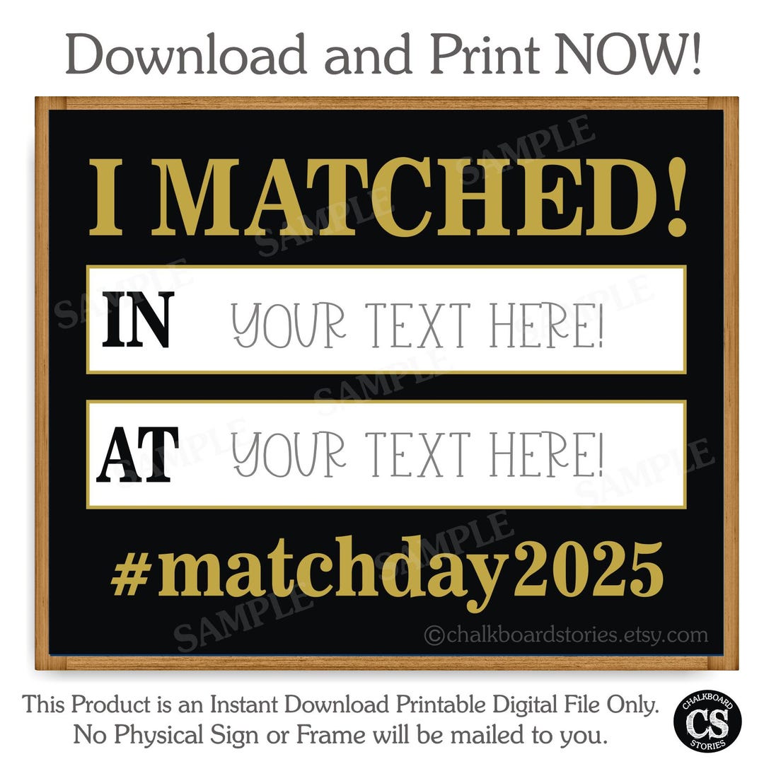 Match Day Sign, Residency Medical Doctor Sign, 2025 Match Day Printable ...