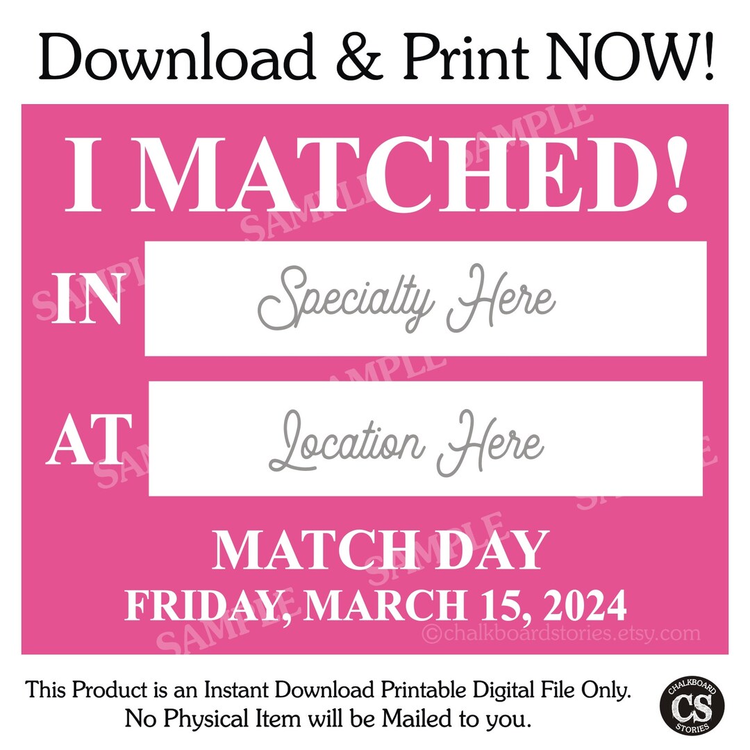 MATCH DAY Sign, Residency Medical Doctor Sign, Match Day Printable Sign ...