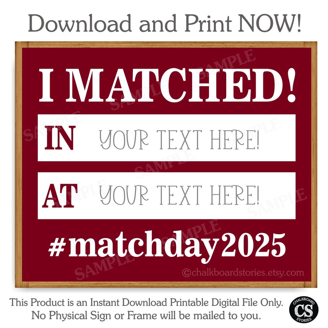 Match Day Sign, Residency Medical Doctor Sign, 2025 Match Day Printable ...