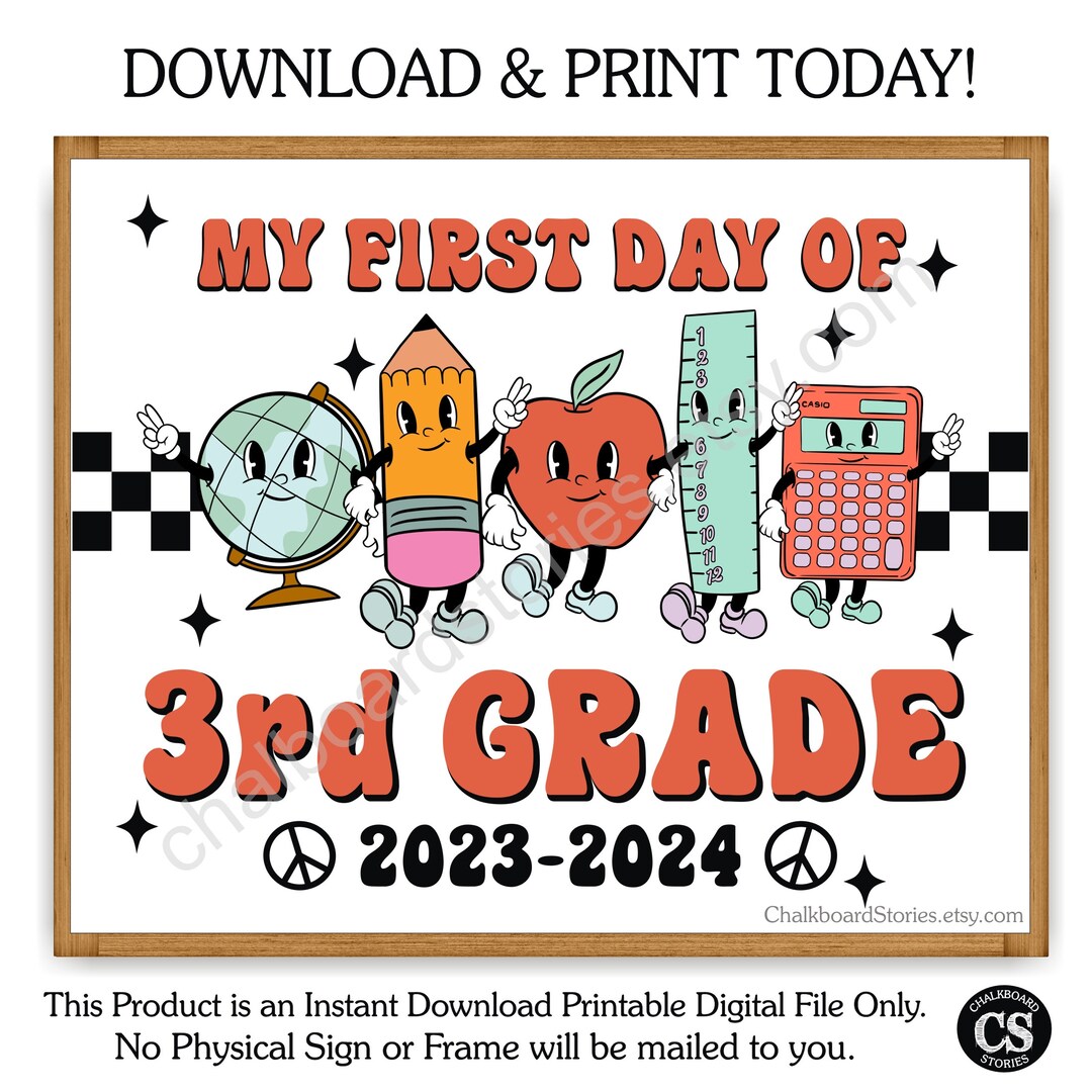 Retro First Day of Third Grade Sign, First Day of 3rd Grade, Boho 3rd ...