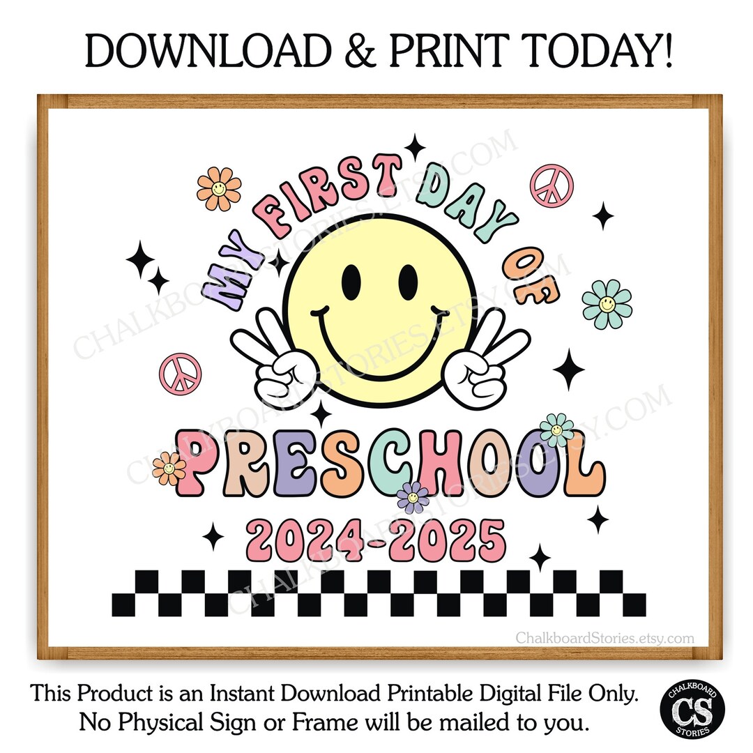 First Day of Preschool Sign, Boho First Day of Preschool Sign, Retro ...