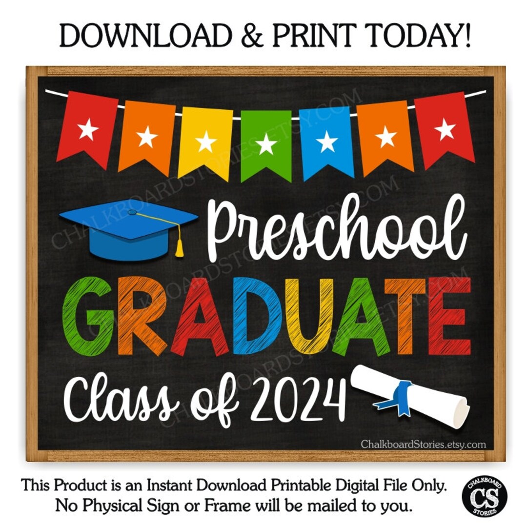 PRESCHOOL Last Day of School GRADUATE Sign, Boy Girl Preschool ...