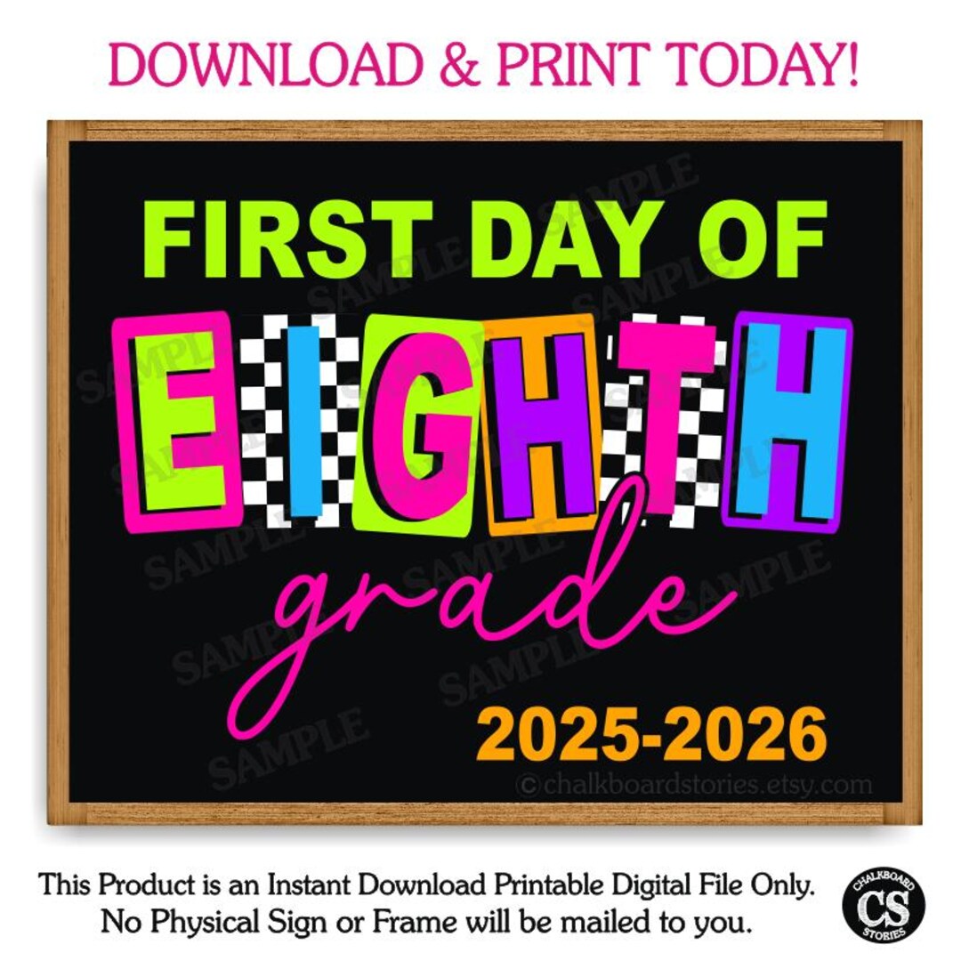 First Day of Eighth Grade School Sign, Neon Retro First Day of 8th ...