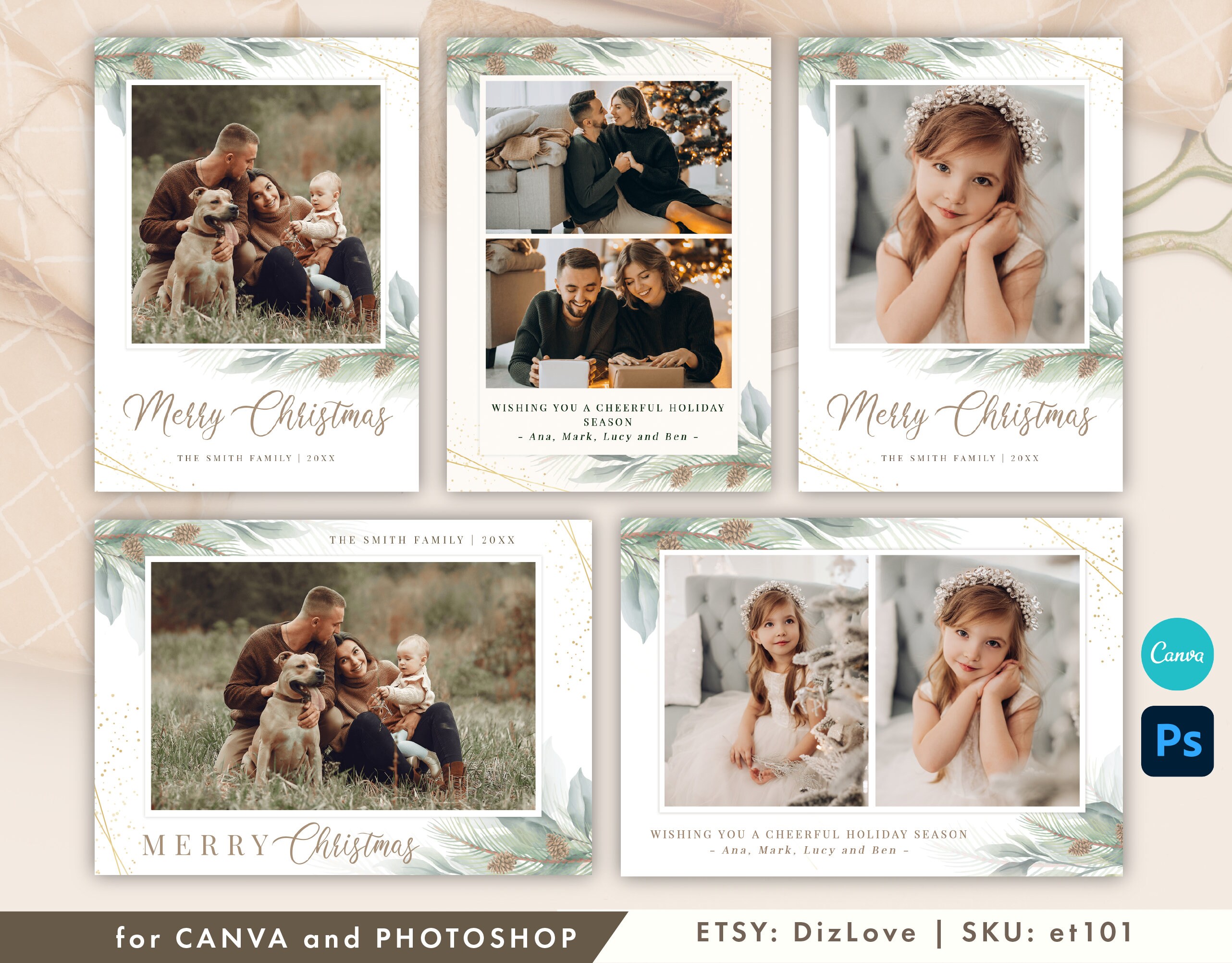 Christmas Card Template Bundle DIY Card Bundle Christmas - Etsy