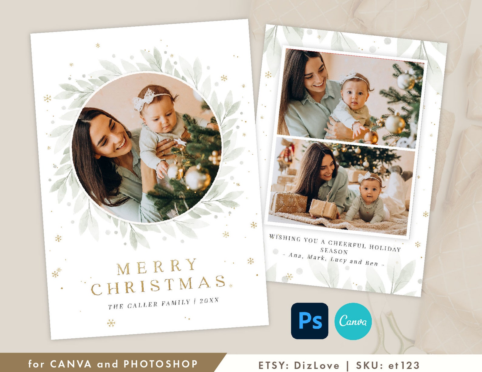 Christmas Card Template Bundle, Holiday Card Bundle, Christmas Card ...