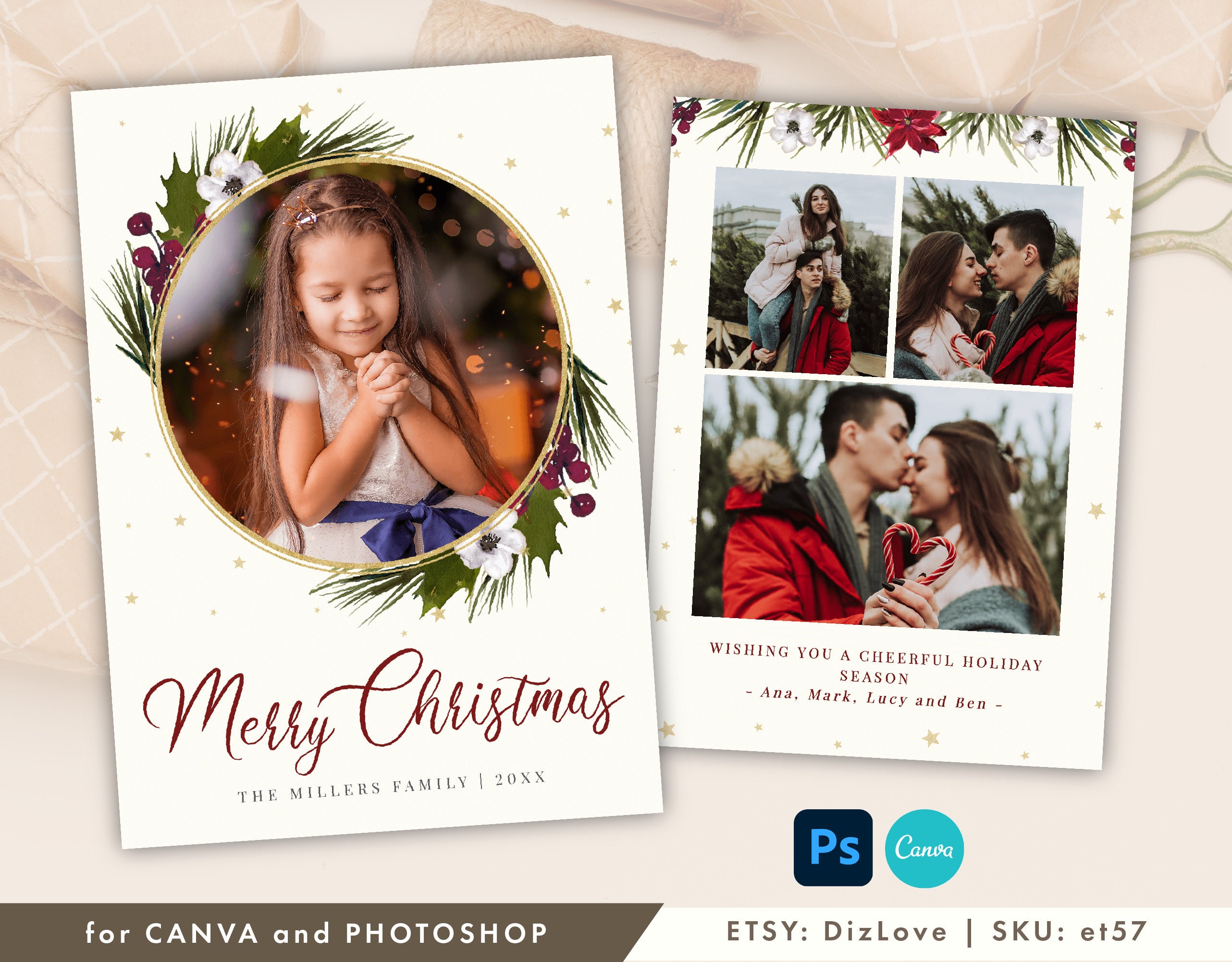 Christmas Card Template 5x7 Photo Card Merry Christmas Card | Etsy
