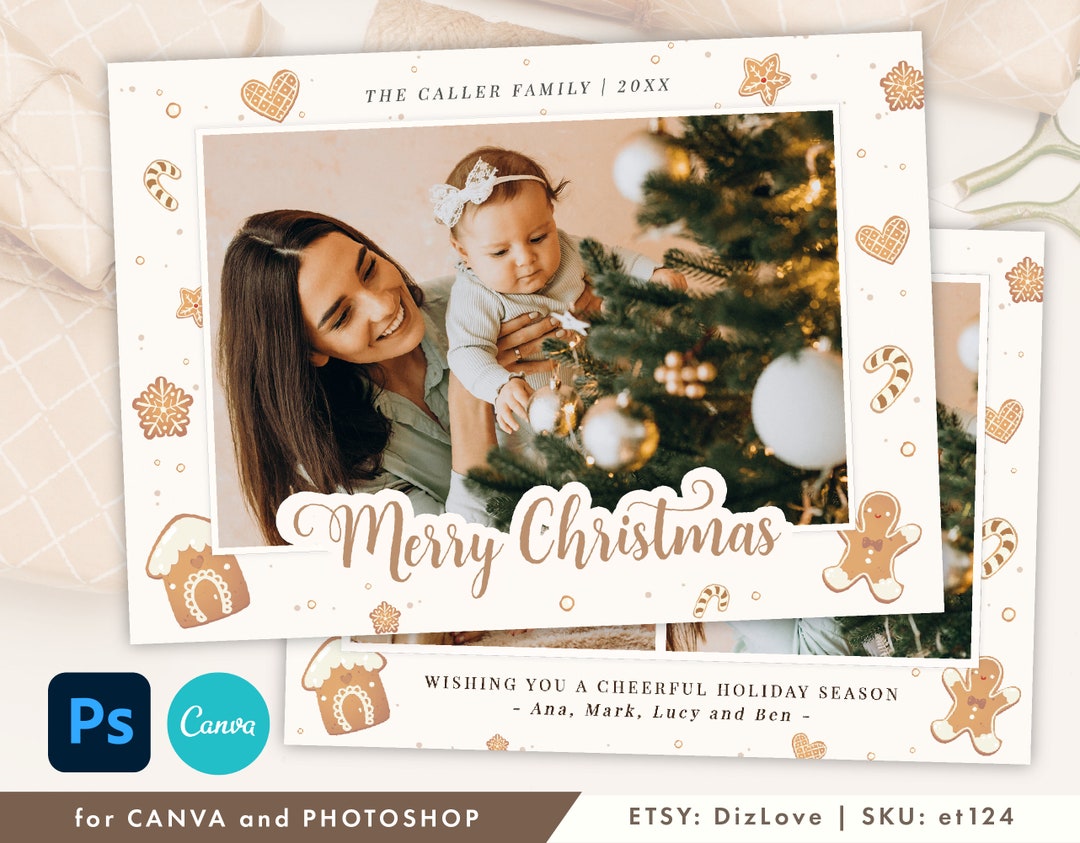 Gingerbread Christmas Card Template, Canva/photoshop Card Template ...