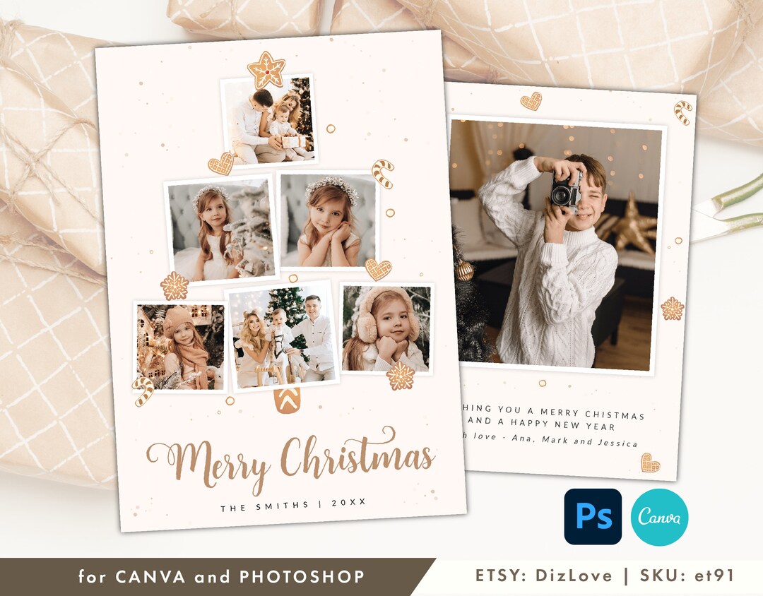 Christmas Tree Collage Template, Two Sided Christmas Card,5x7, Holiday ...