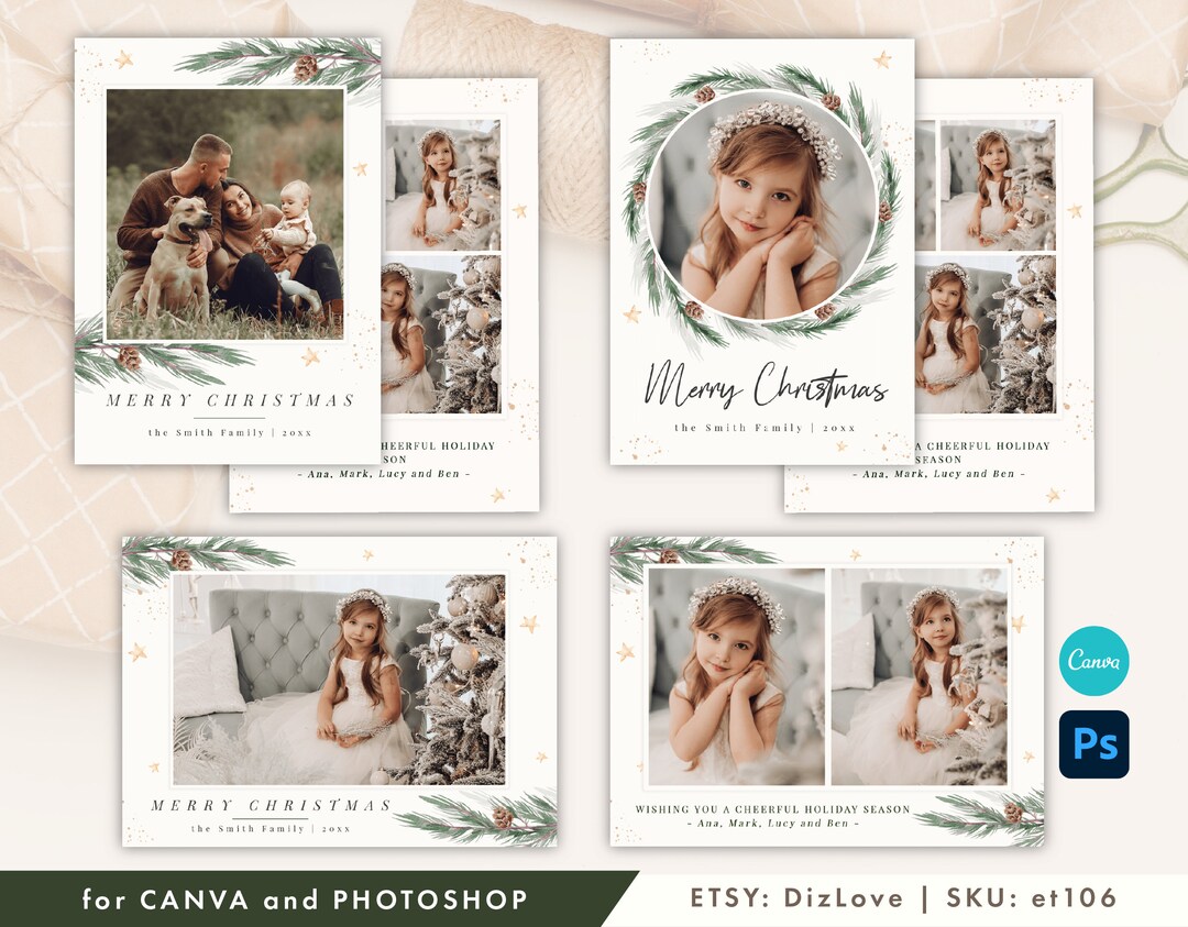 Christmas Card Template Bundle, Holiday Card Bundle, Christmas Card ...