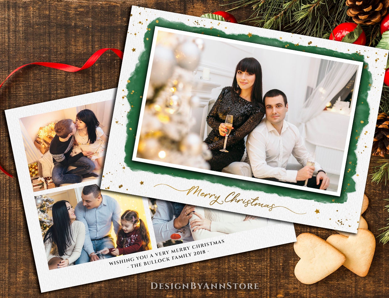 Photoshop Christmas Card Template, Gold Christmas Card Template, Gold ...