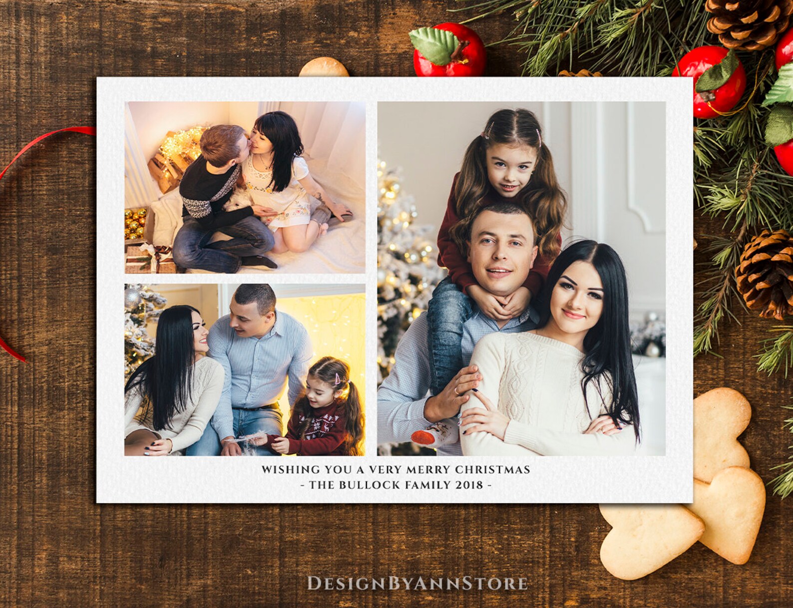 Photoshop Christmas Card Template Gold Christmas Card | Etsy