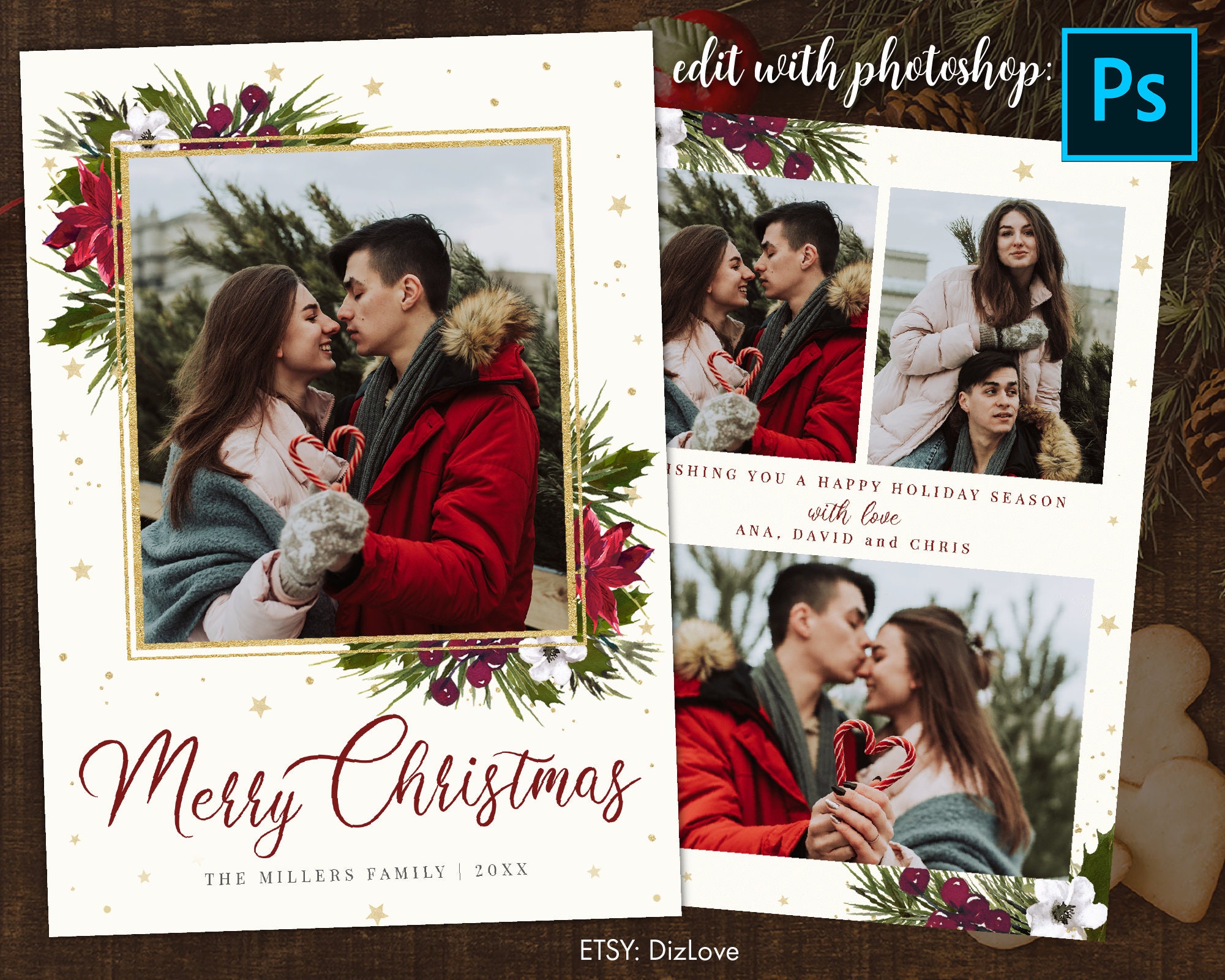 PHOTOSHOP Christmas Card Template 5x7 photo card merry | Etsy