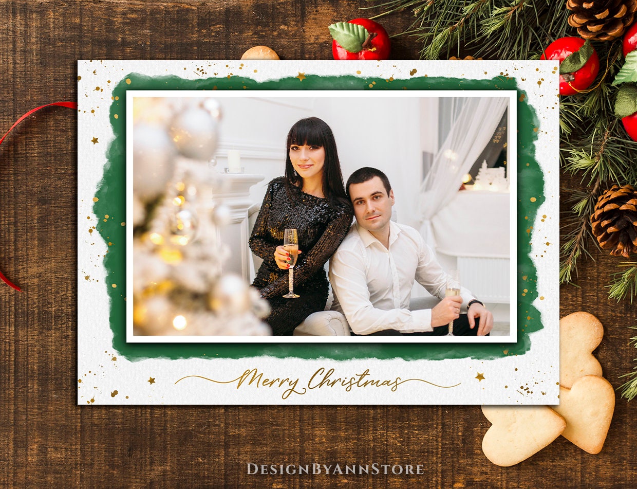 Photoshop Christmas Card Template Gold Christmas Card - Etsy