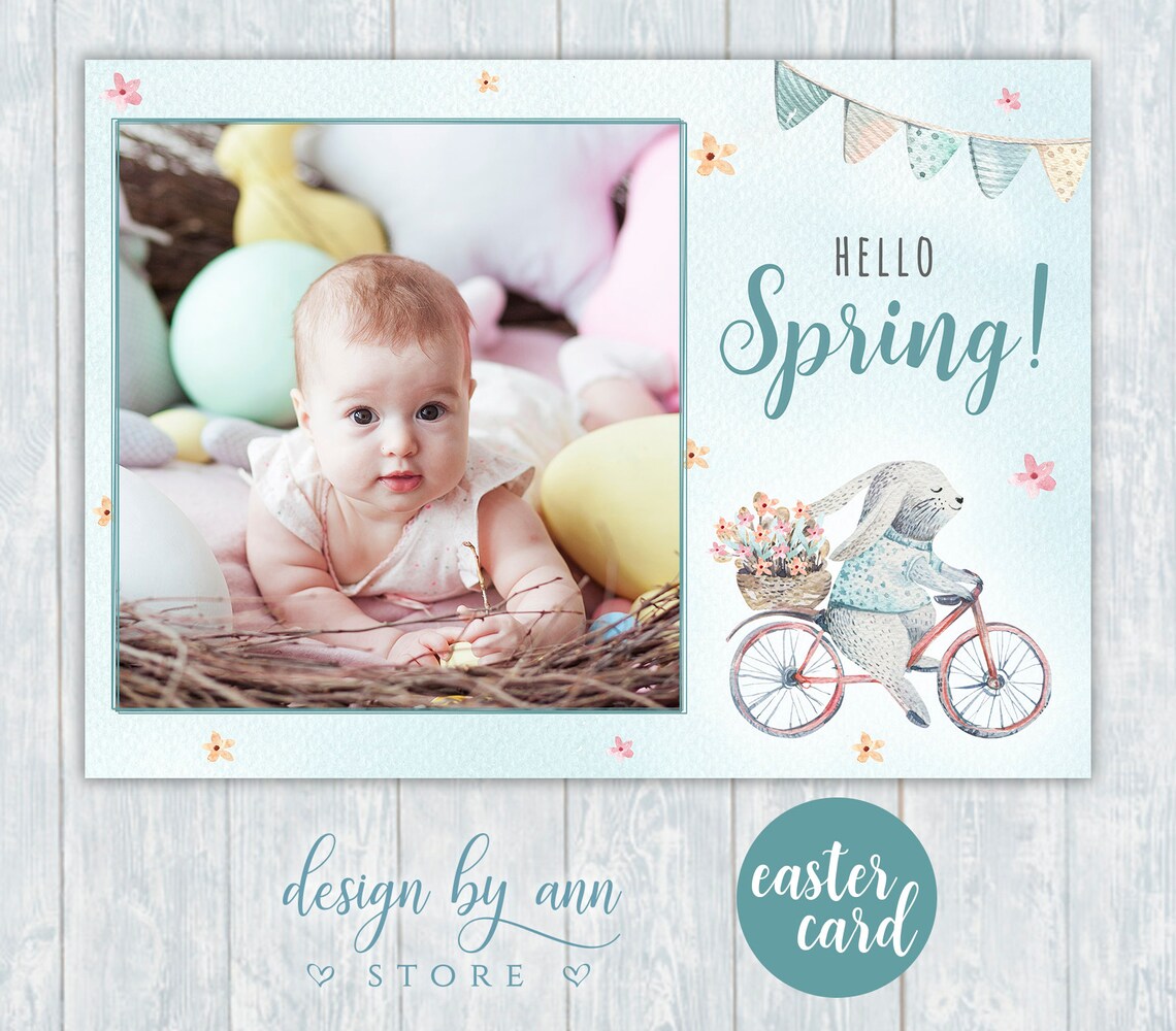 Easter Card Template for Photographers, Hello Spring Card Template for ...