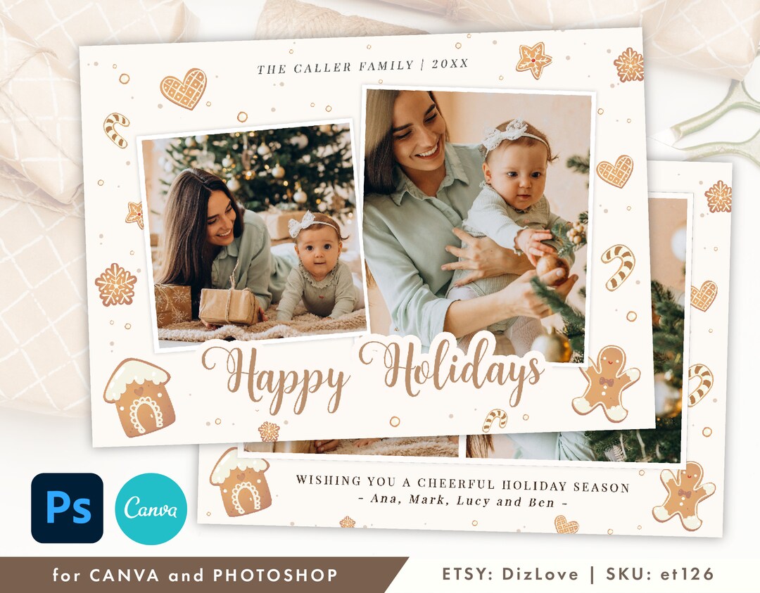 Gingerbread Christmas Card Template, Canva/photoshop Card Template ...