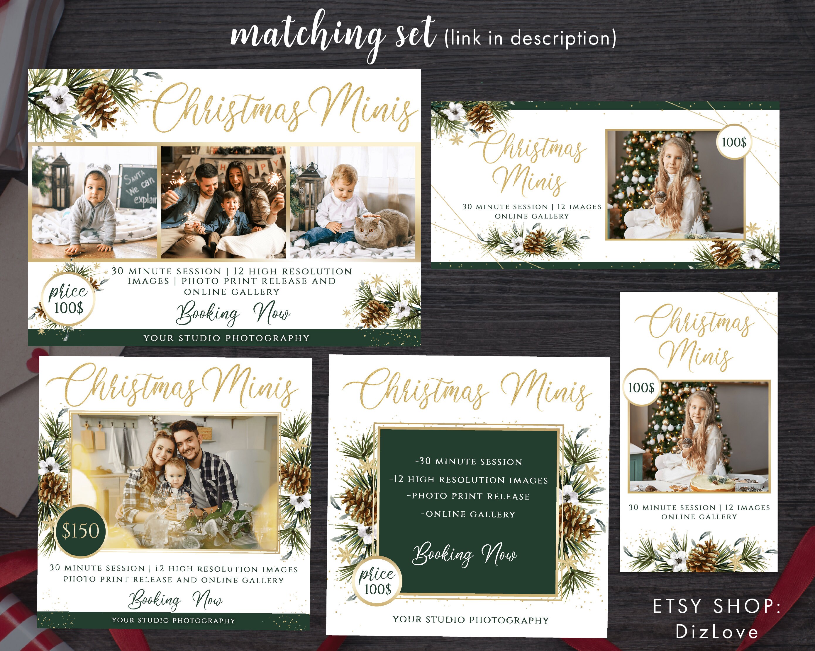 Christmas Mini Session Templateholiday Minisgreen White Gold - Etsy