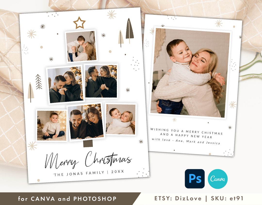 Christmas Tree Collage Template, Christmas Card Template 5x7,photo Card ...