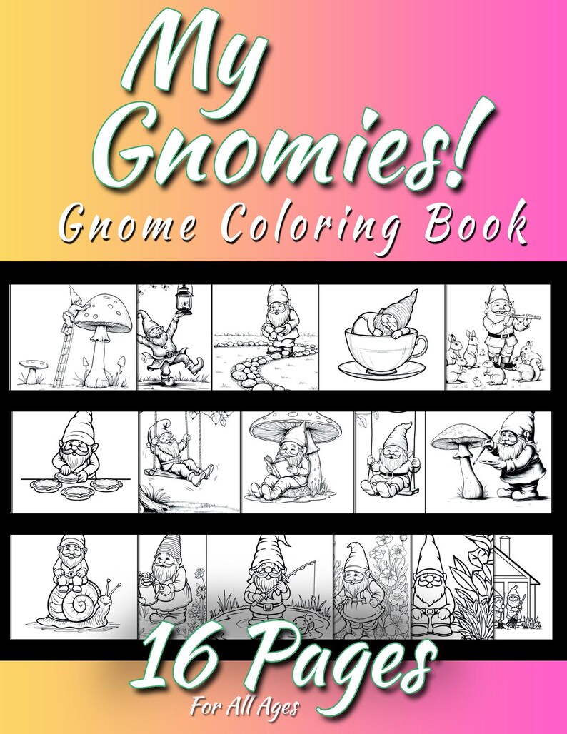 Cute Gnome Scenes Coloring Book | Adorable Gnome Activities: 16 Pages ...