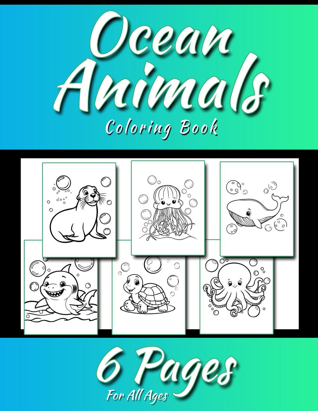 Ocean Animals Coloring Book | Sea Lion, Jellyfish, Whale, Shark ...