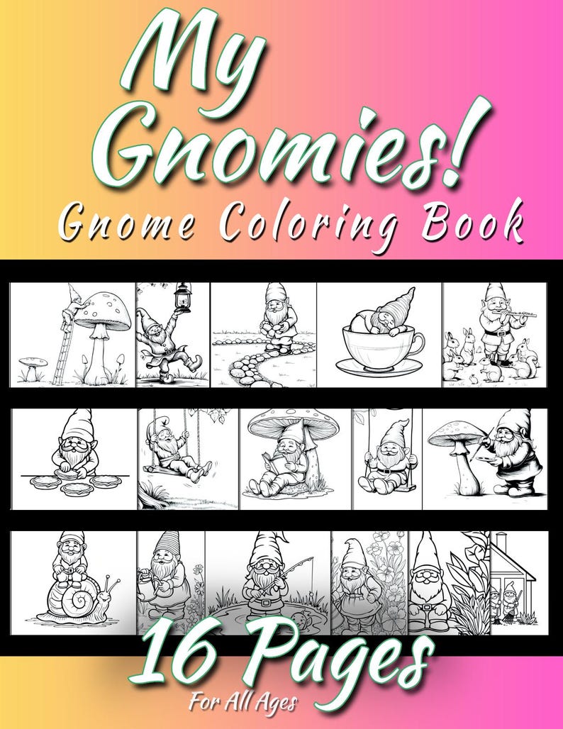Cute Gnome Scenes Coloring Book | Adorable Gnome Activities: 16 Pages ...