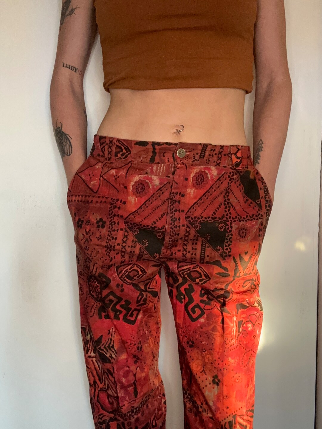 Vintage Chicos Orange and Red Patterned Pants - Etsy