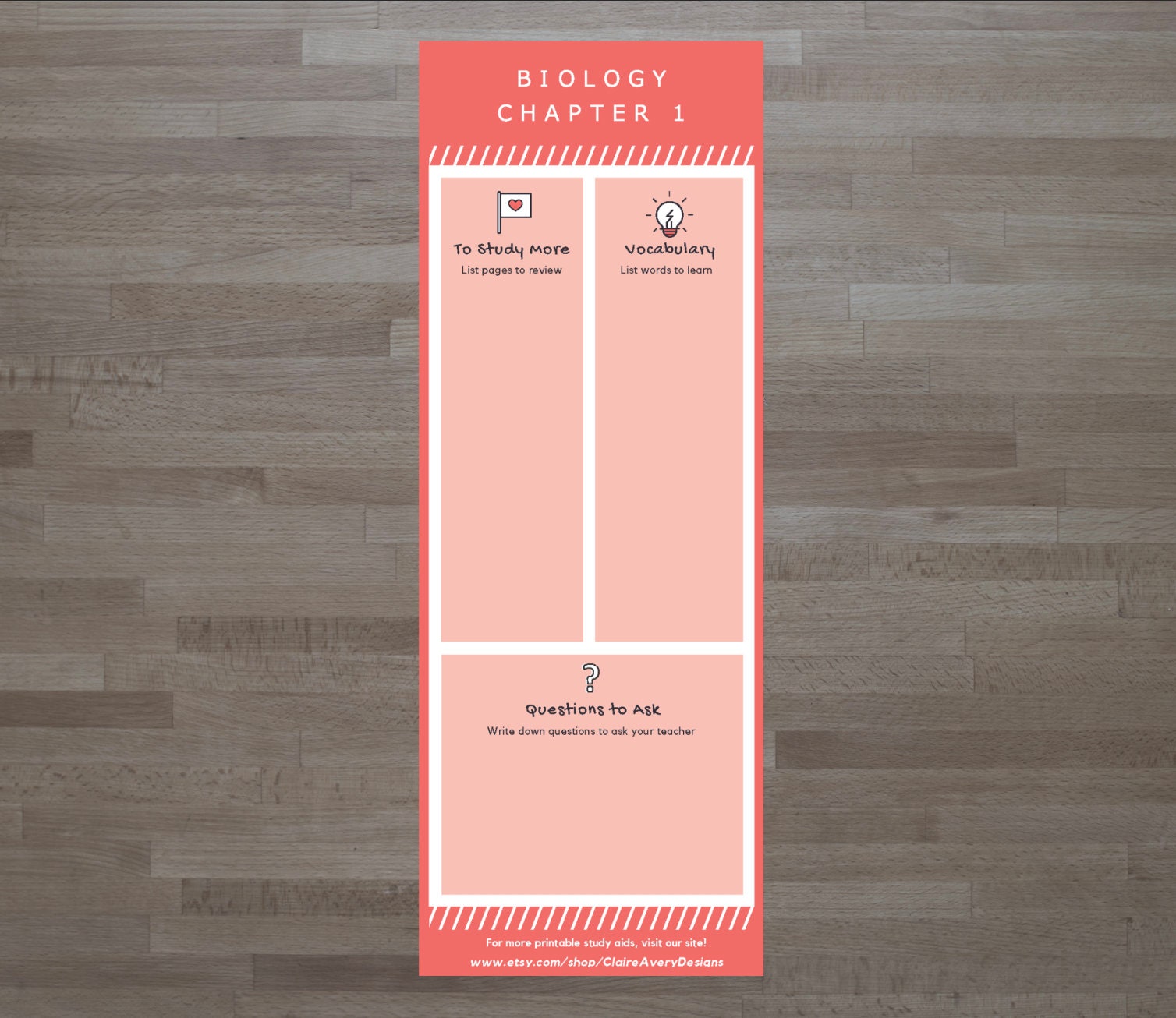 Printable Bookmark Study Guide - Instant Download - Pink Template for ...