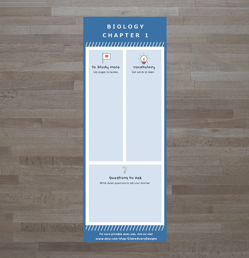 Printable Bookmark Study Guide - Instant Download - Blue Template for ...