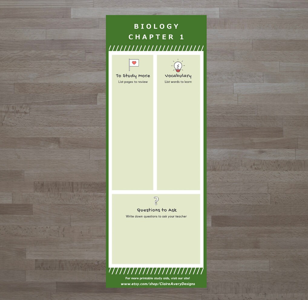 Printable Bookmark Study Guide - Instant Download - Green Template for ...