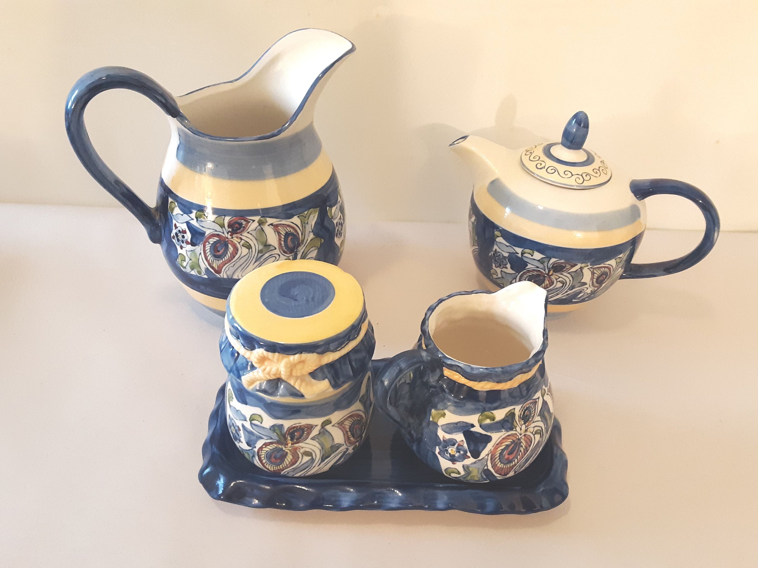 Hand Painted Multi Ceramic Tea Pot, Pitcher, Creamer & Covered ...