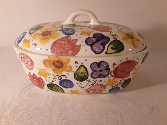 Hand Made and Painted Ceramic Covered Vegetable Bowl or | Etsy