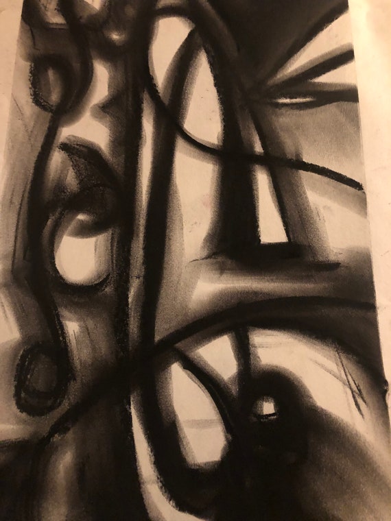 Original charcoal on paper abstract | Etsy