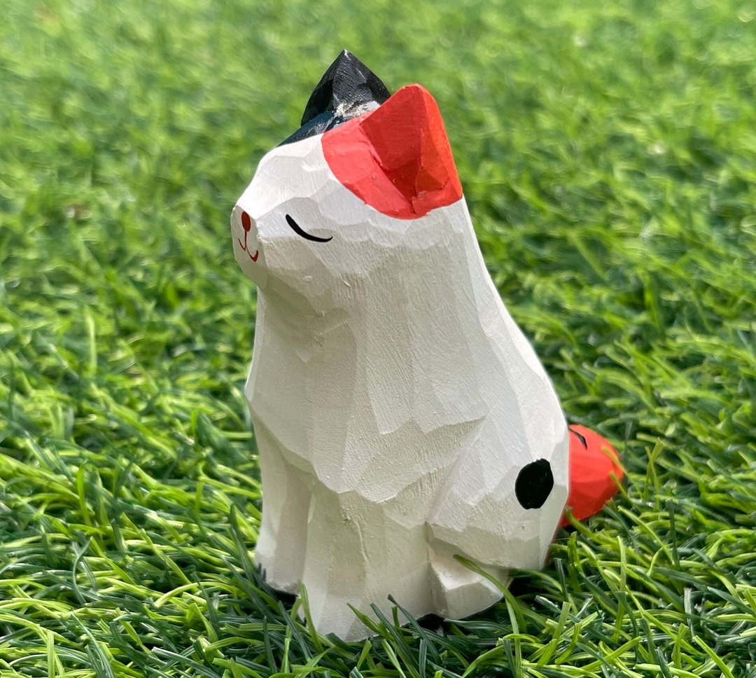 Calico Cat Statue, Cute Wooden Cat Sitting, Happy Cat Ornaments ...