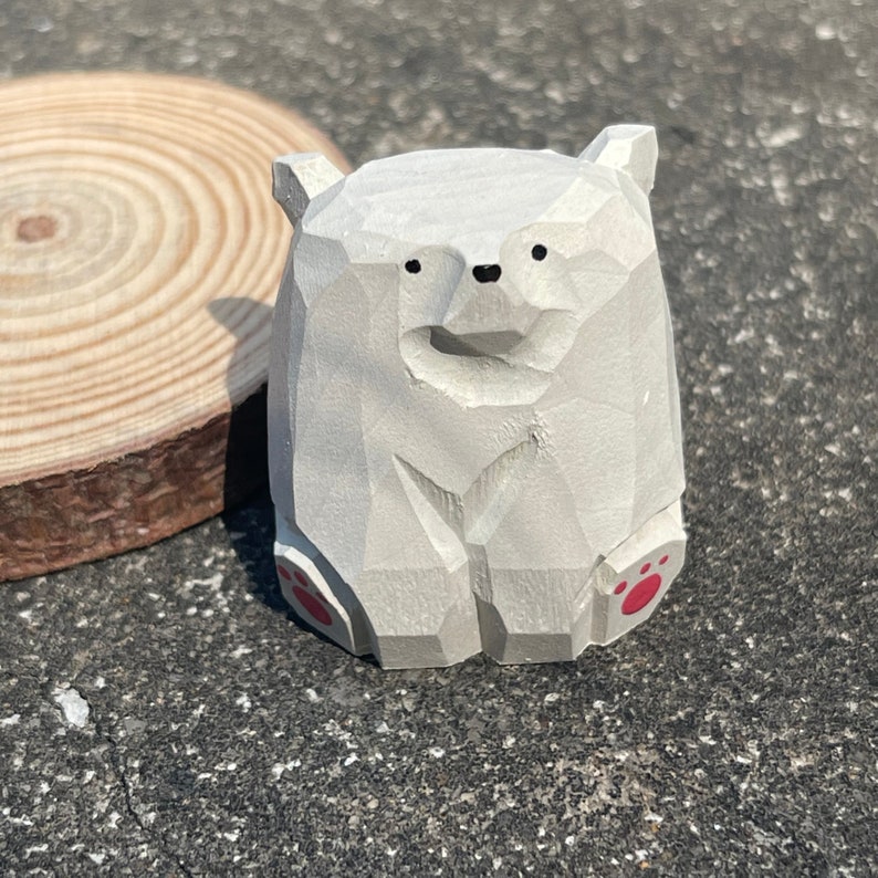 White Hand Carved Mini Wood Bears, Small Wood Bear, Mini Wood Carving ...