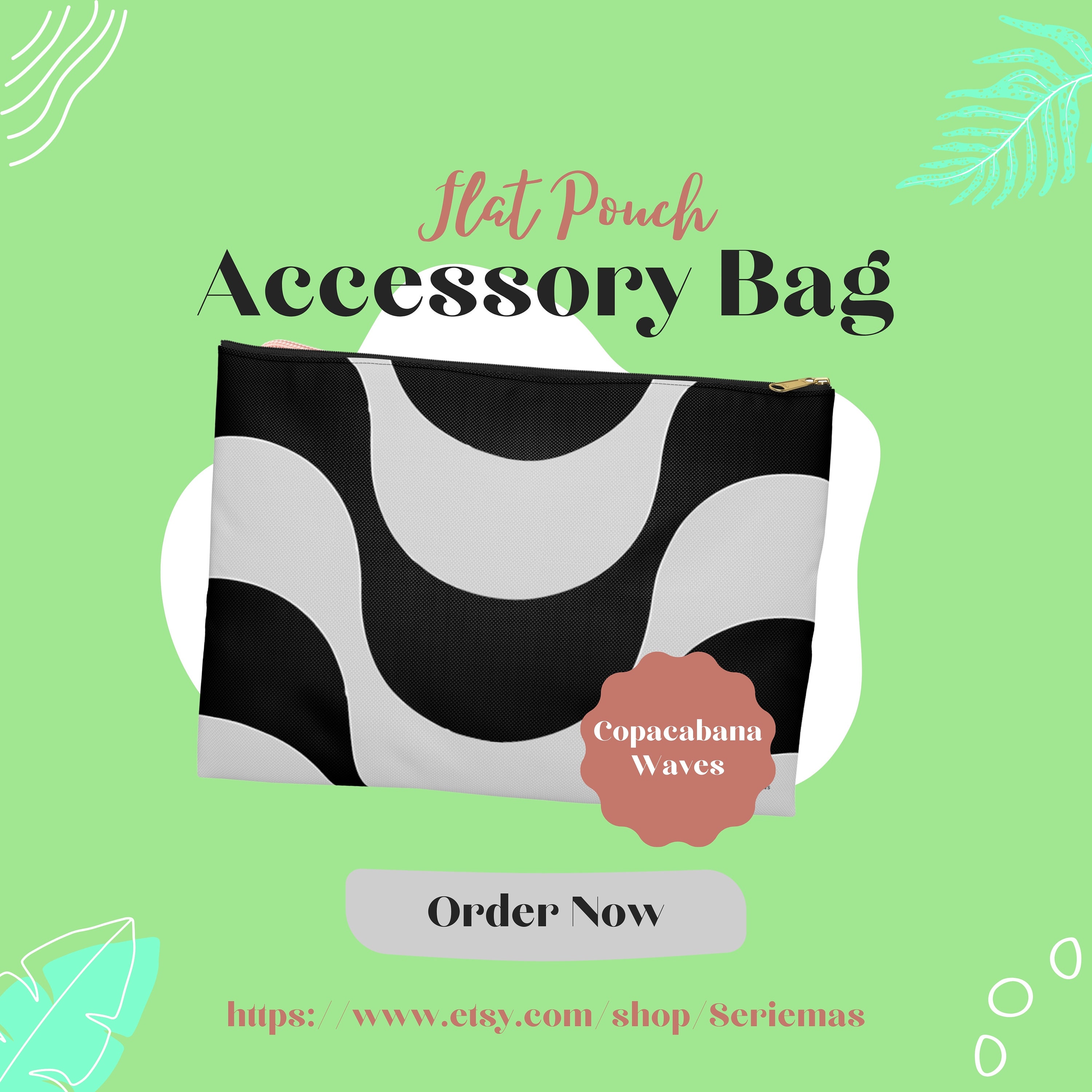 Copacabana Chic Accessory Pouch-monochrome Beach Waves Travel Pouch ...