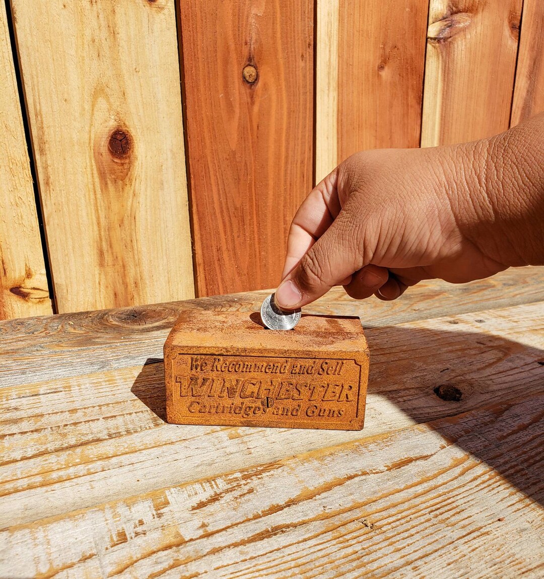 Winchester Coin Bank, Heavy Cast Iron With Rusted Antique Finish, Piggy ...