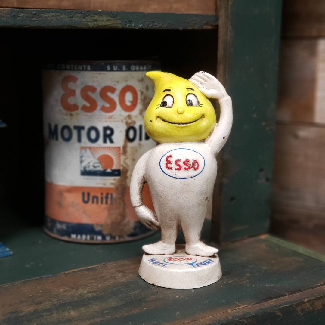ESSO Oil Drop Man 6.5 Coin Bank, Heavy Cast Iron With Painted Antique ...