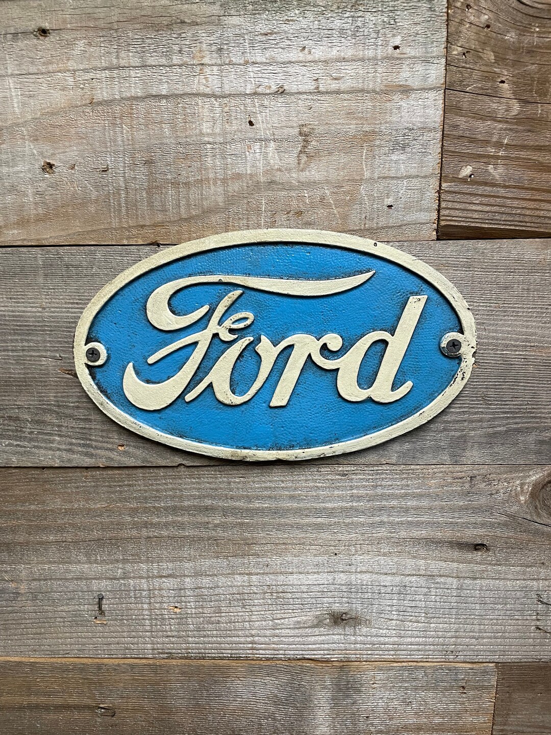 FORD Logo Oval Cast Iron Wall Plaque Antiqued Distressed Blue - Etsy