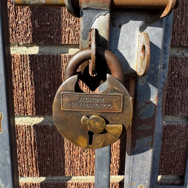 Antique-style Rustic Solid Brass Alcatraz San Francisco Prison Padlock ...