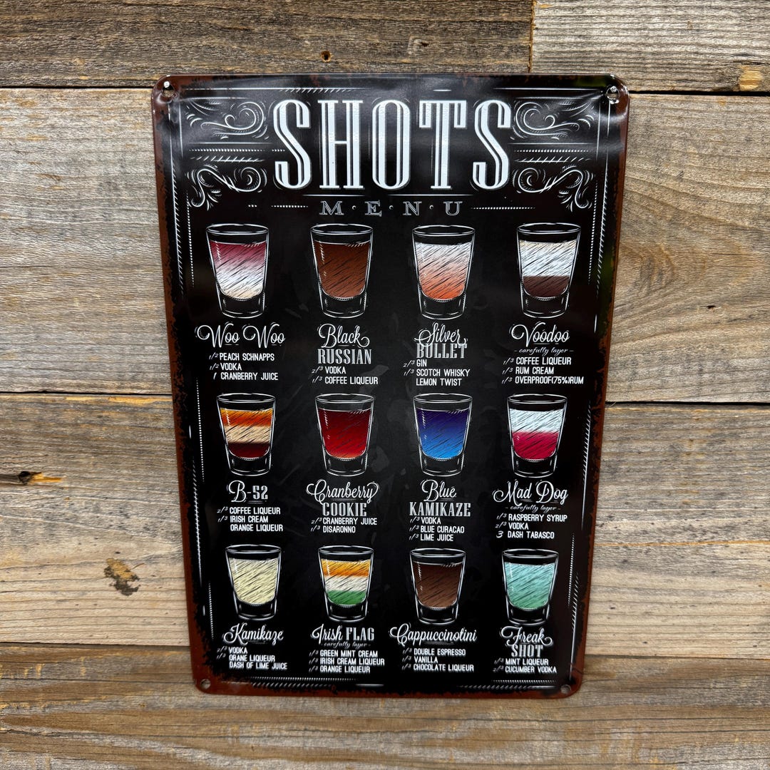 Shots Recipe Menu Metal Bar Sign for Cocktail Lovers (11x8") - Etsy