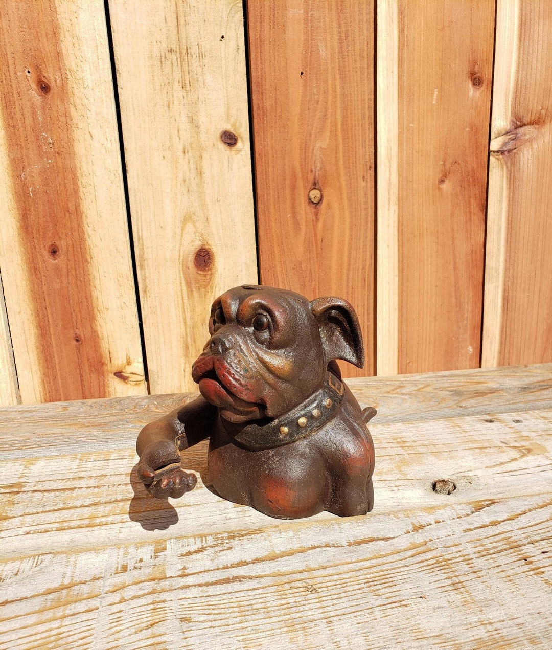 Bulldog Mechanical Coin Bank, Heavy Cast Iron With Painted Antique ...
