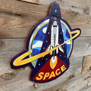 Space Spaceship Logo Embossed and Shaped Metal Sign Space Force Kids ...